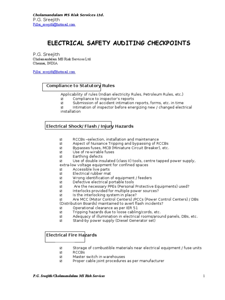 ES Audit Checkpoints | PDF | Fire Safety | Fuse (Electrical)