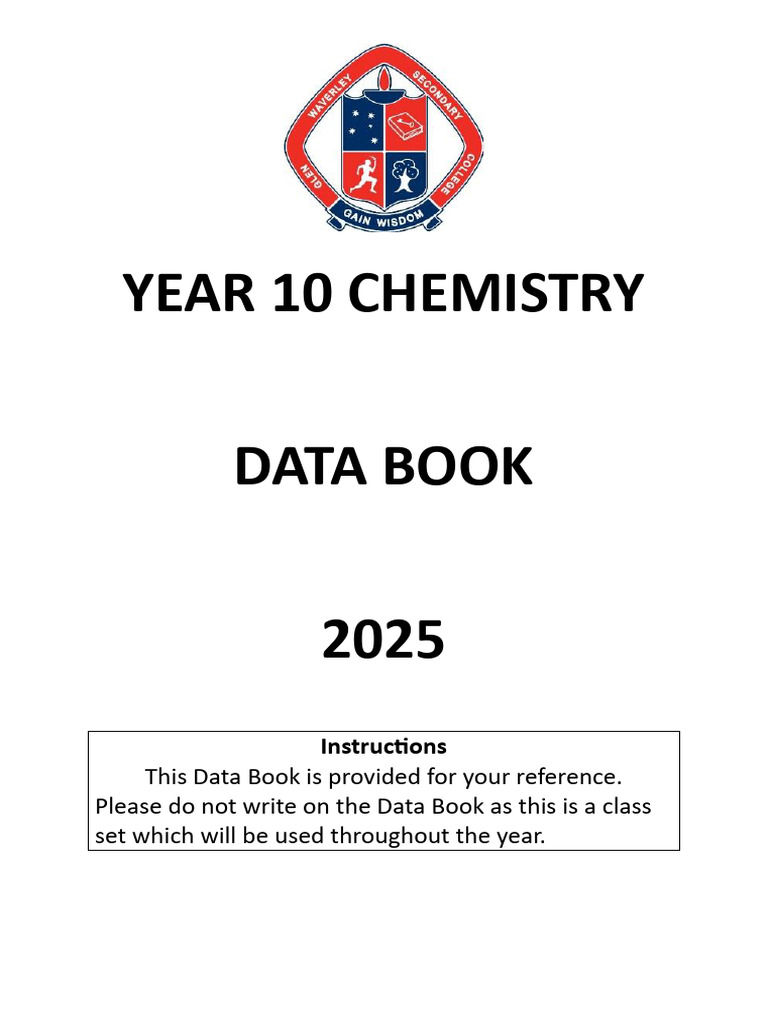Year 10 Chemistry Data Book 2026 | PDF