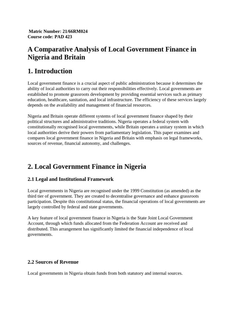 Comparative Local Government (Finance) | PDF | Taxes | Accountability