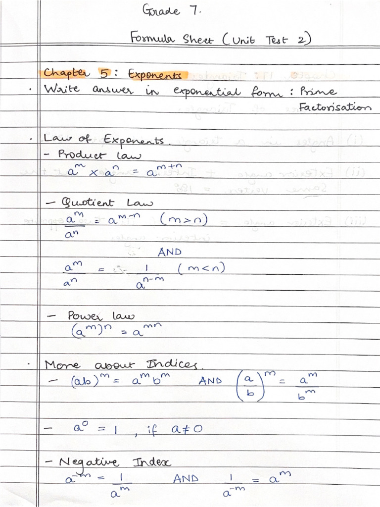 Formula Sheet (Grade 7) - UT2 | PDF