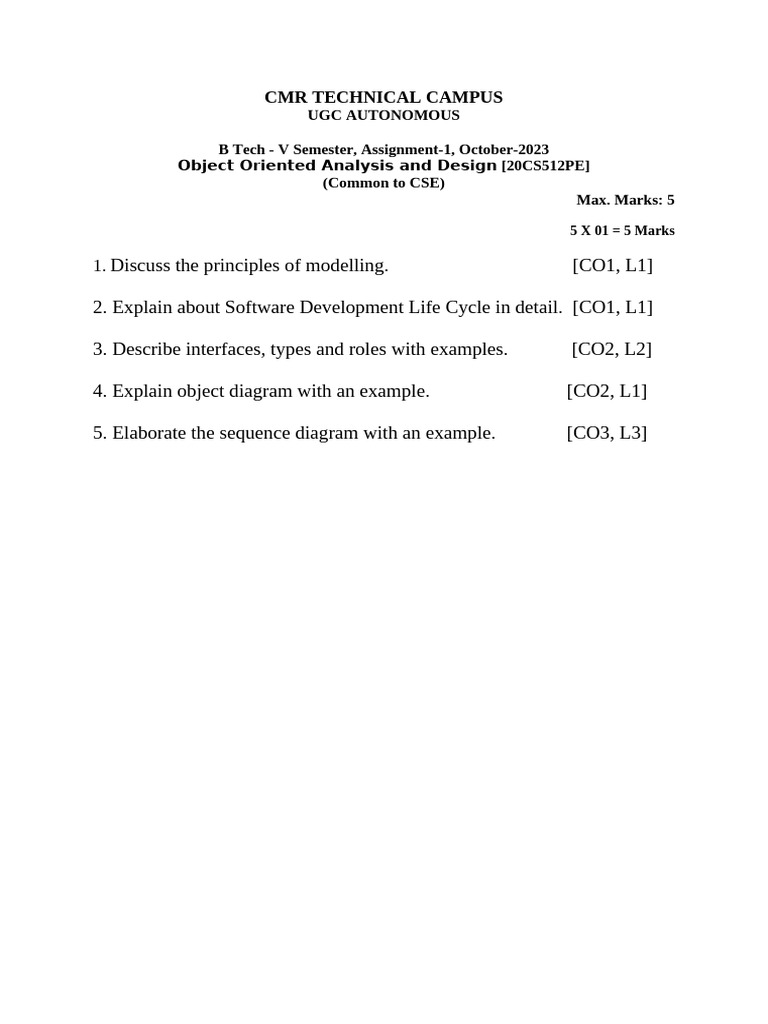 OOAD Assignment-1 Question Paper | PDF