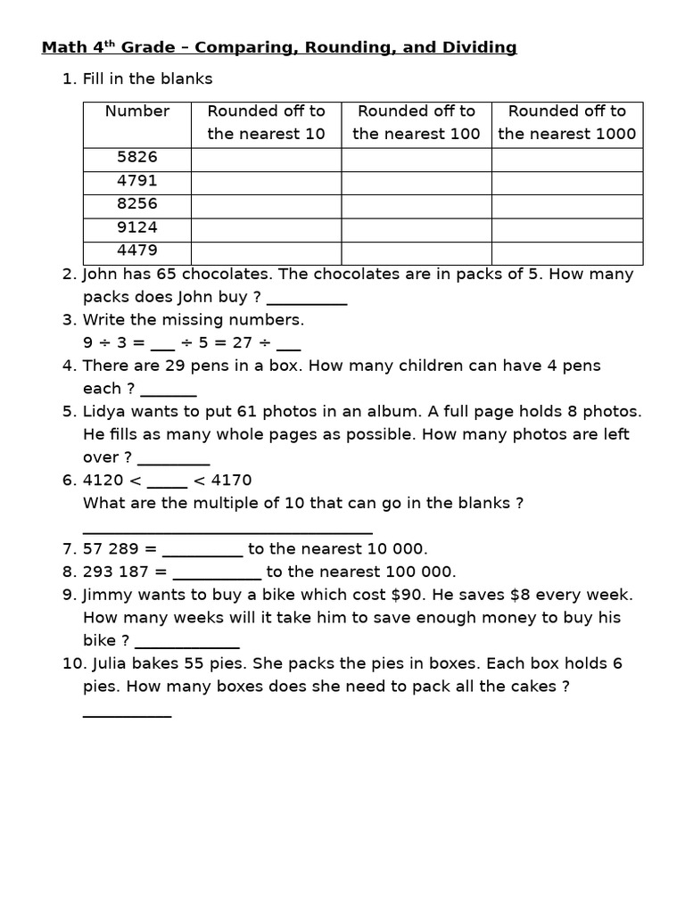 Comparing, Rounding, and Dividing | PDF