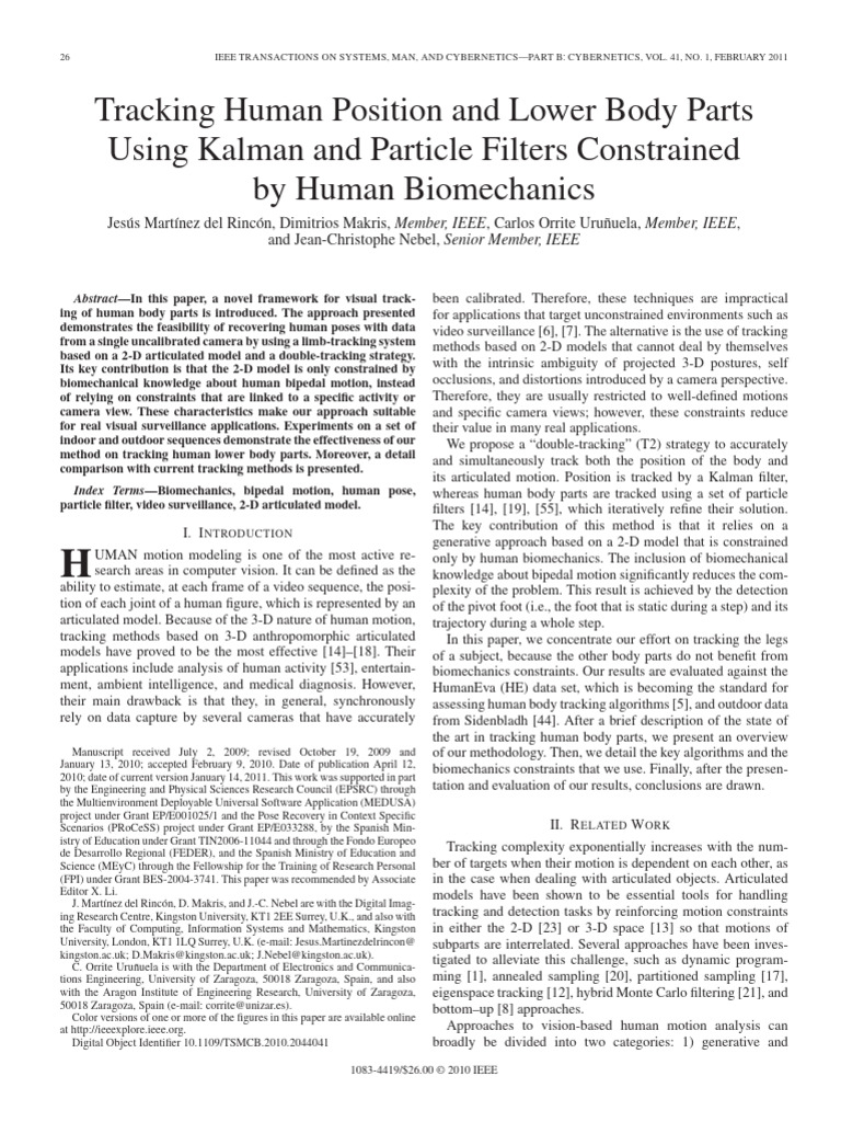 Tracking Human Position and Lower Body Parts Using Kalman and Particle ...