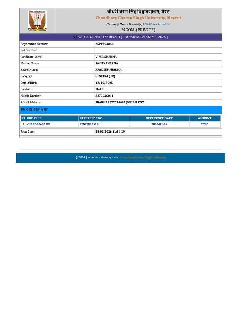Registration Fee Receipt | PDF