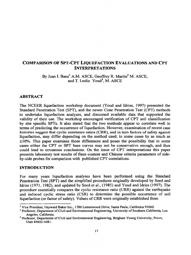 Comparison of SPT-CPT Liquefaction Evaluations and CPT | PDF