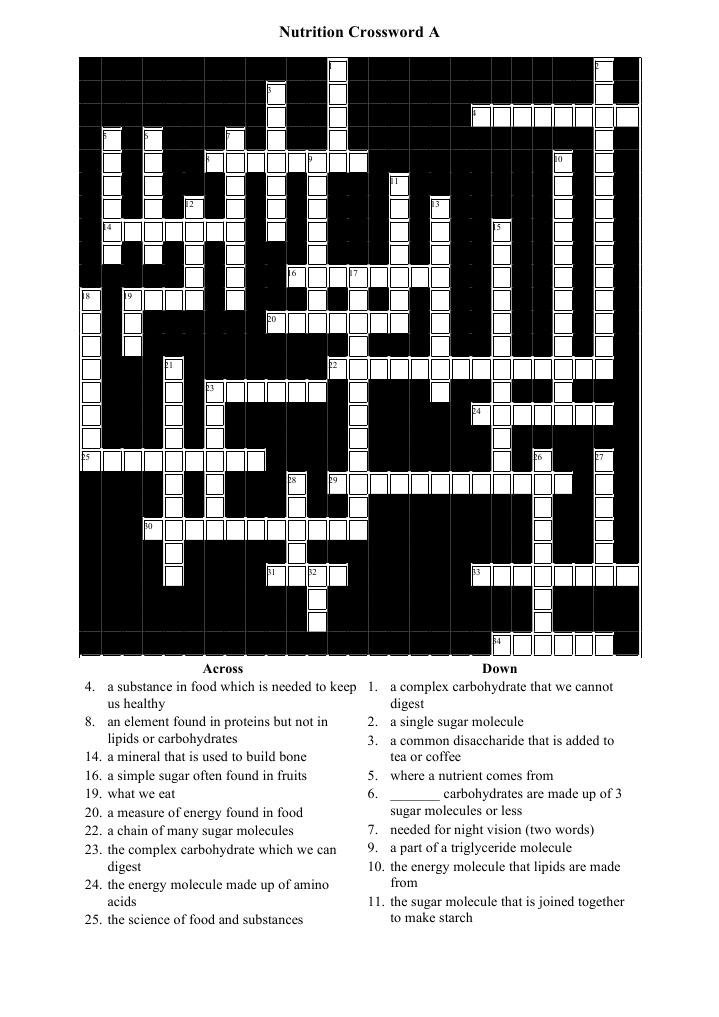 Nutrition Crossword A | PDF
