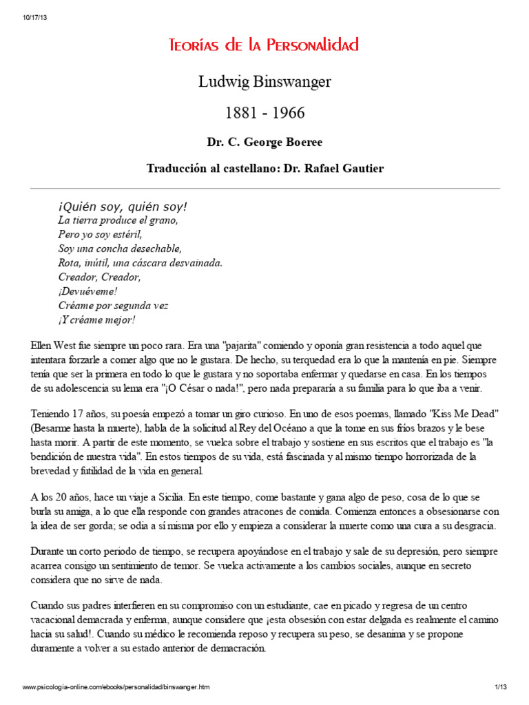 Boeree, George - Teorias de La Personalidad. Ludwig Binswanger | PDF ...