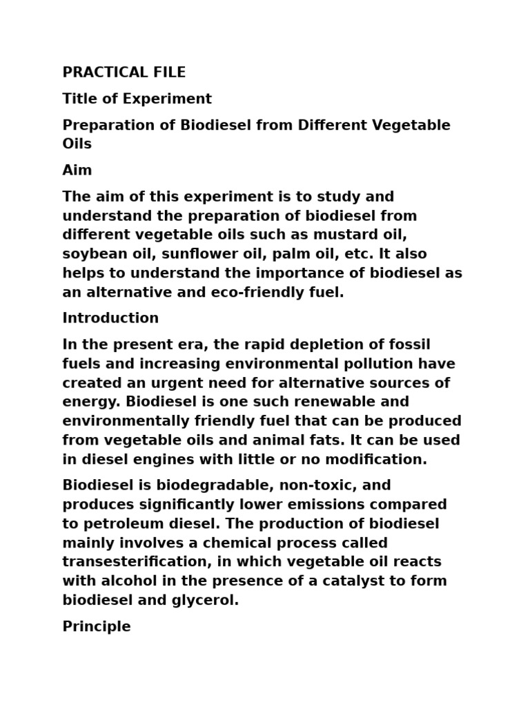 Chemistry Practical Biodiesel | PDF | Biodiesel | Vegetable Oil