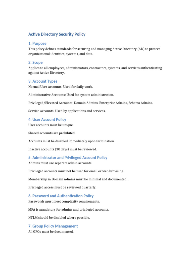 Active Directory Security Policy | PDF