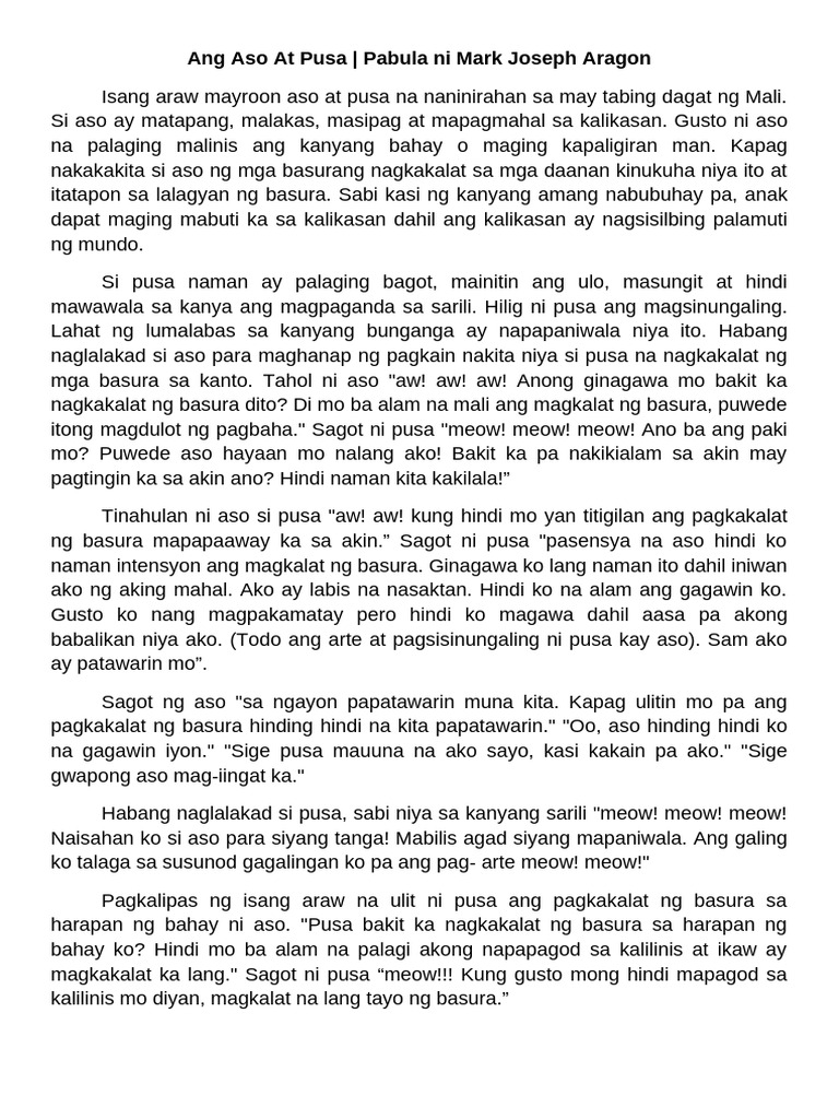 Ang Aso at Pusa | PDF