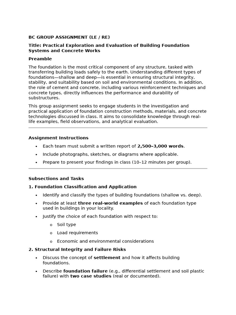Bc Group Assignment | PDF | Concrete | Foundation (Engineering)