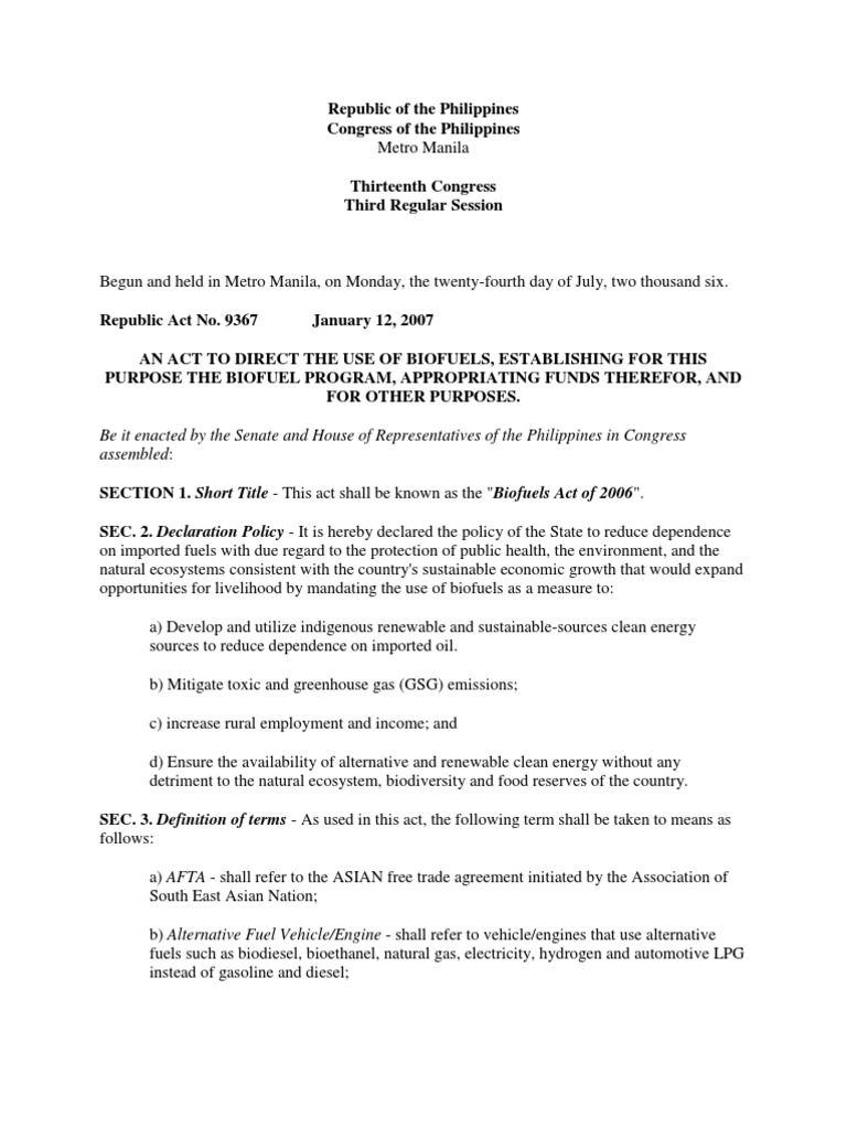 Ra 9367 | PDF | Biofuel | Gasoline