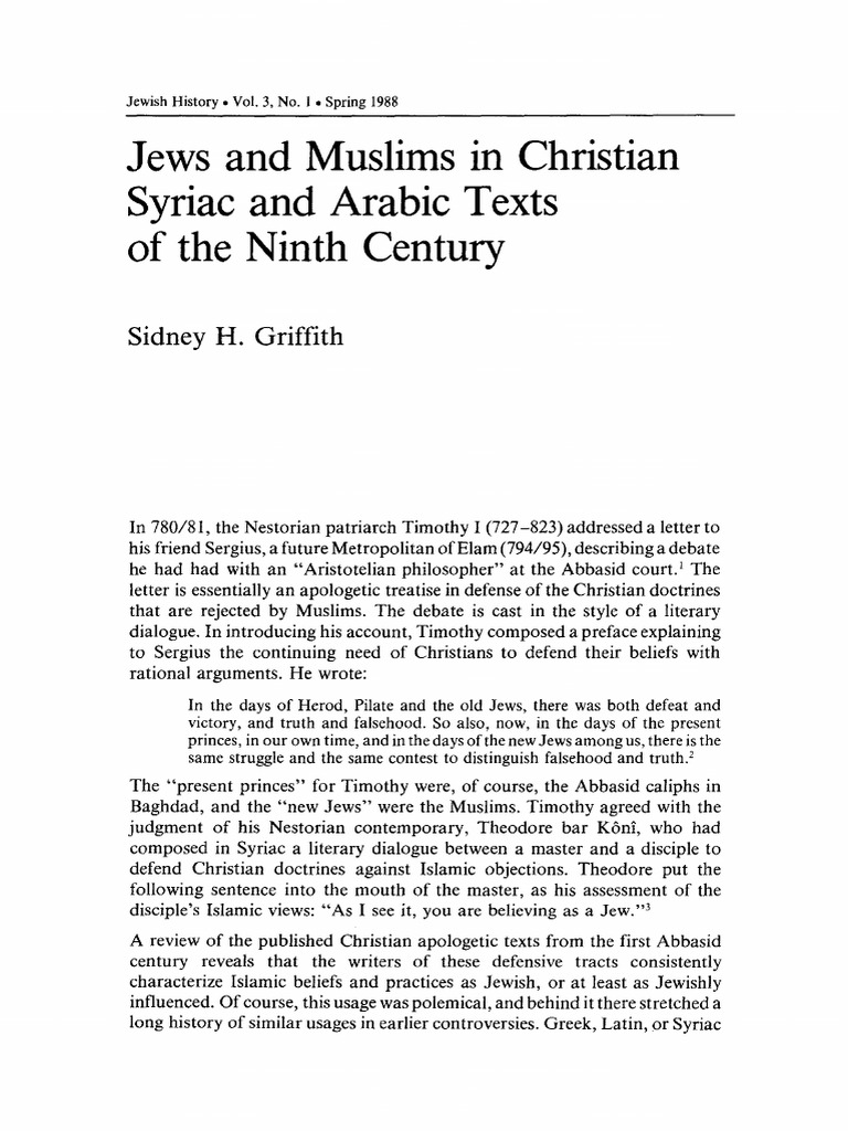 Jews and Muslims in Christian Syriac and Arabic Texts of the -- Sidney ...