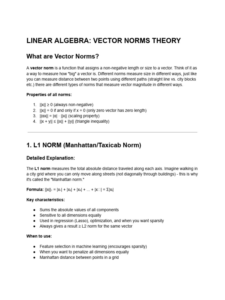 Linear Algebra - Vector Norms - Theory | PDF | Norm (Mathematics ...