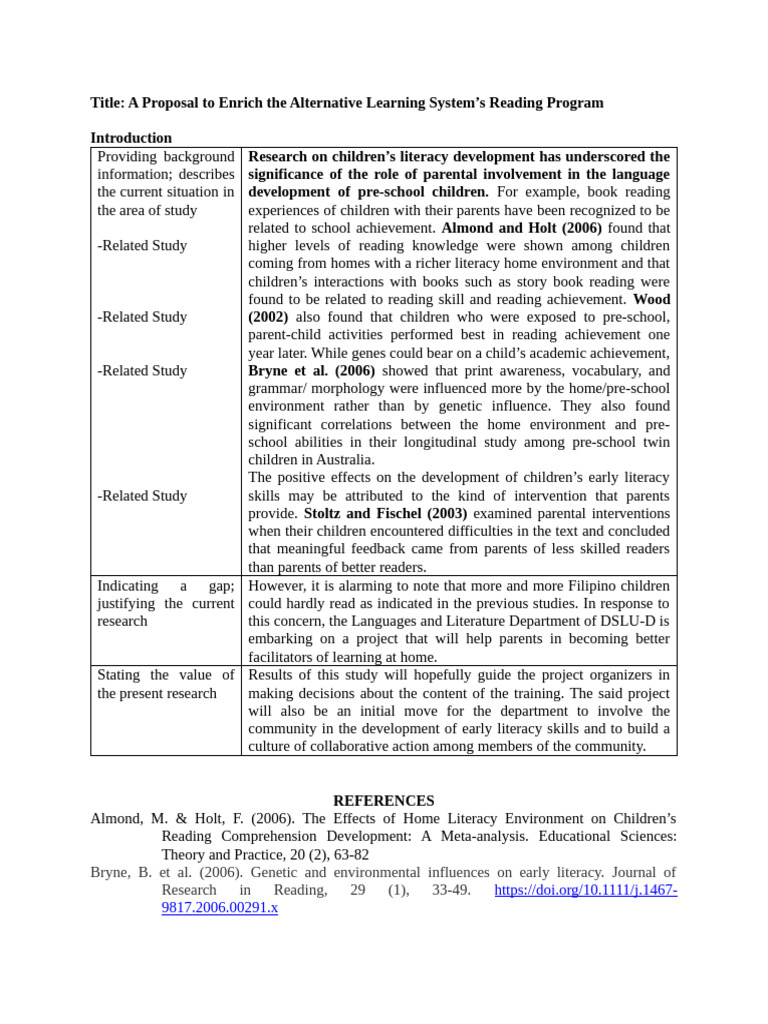 Sample Research Introduction | PDF | Literacy | Child Development