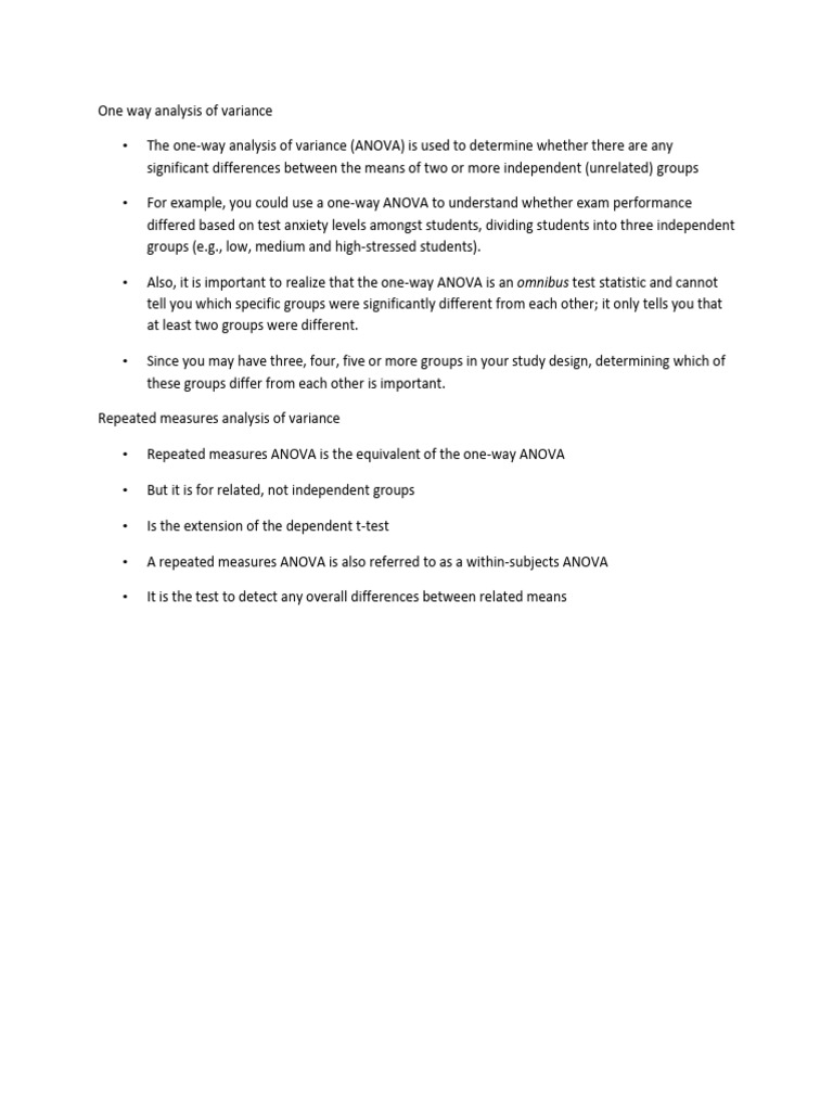 One Way Analysis of Variance | PDF