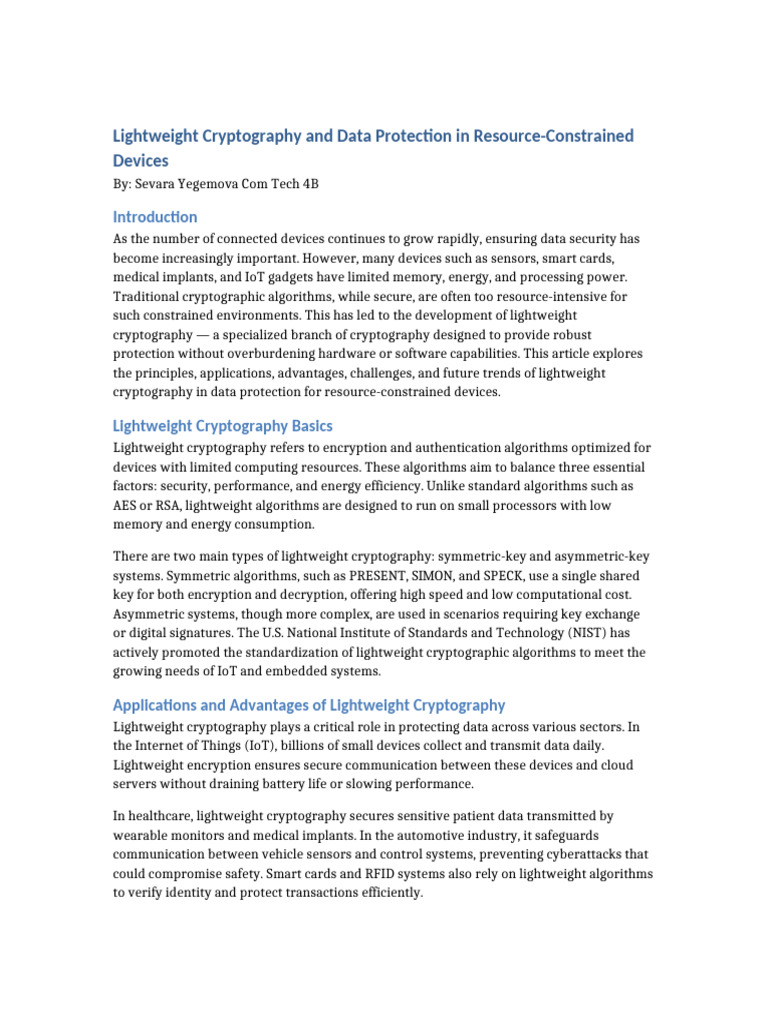 Lightweight Cryptography and Data Protection in Resource Constrained ...