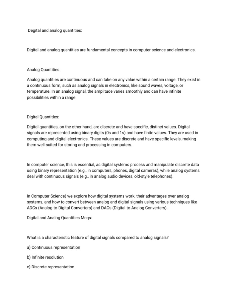 Degital and Analog Quantities | PDF | Analog To Digital Converter ...