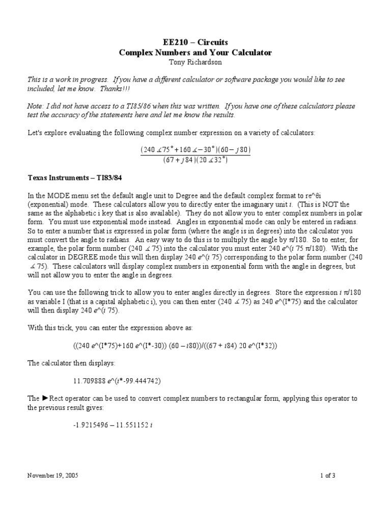 Calculators and Complexnumbers | PDF | Complex Number | Exponential ...