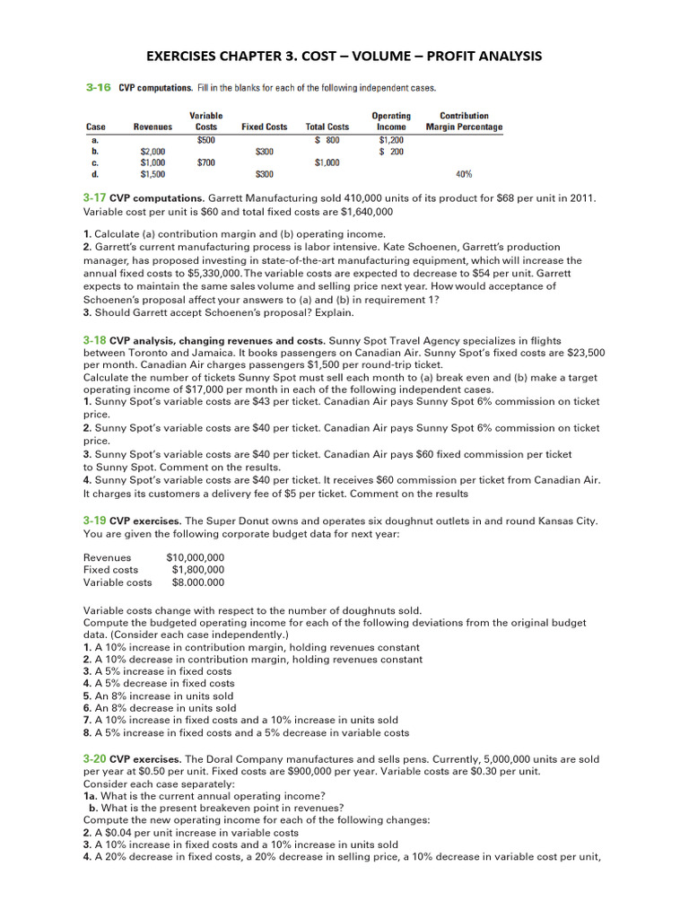 EXERCISES CHAPTER 2.CVP Analysis | PDF | Economies | Business Economics