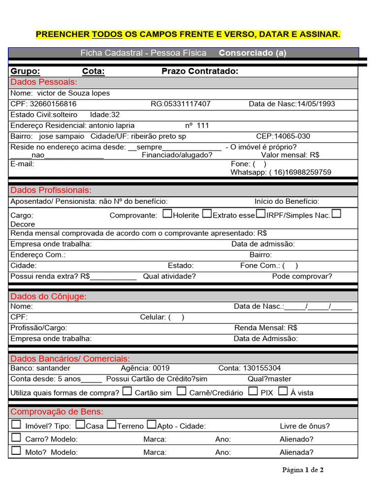 cadastro victor | PDF