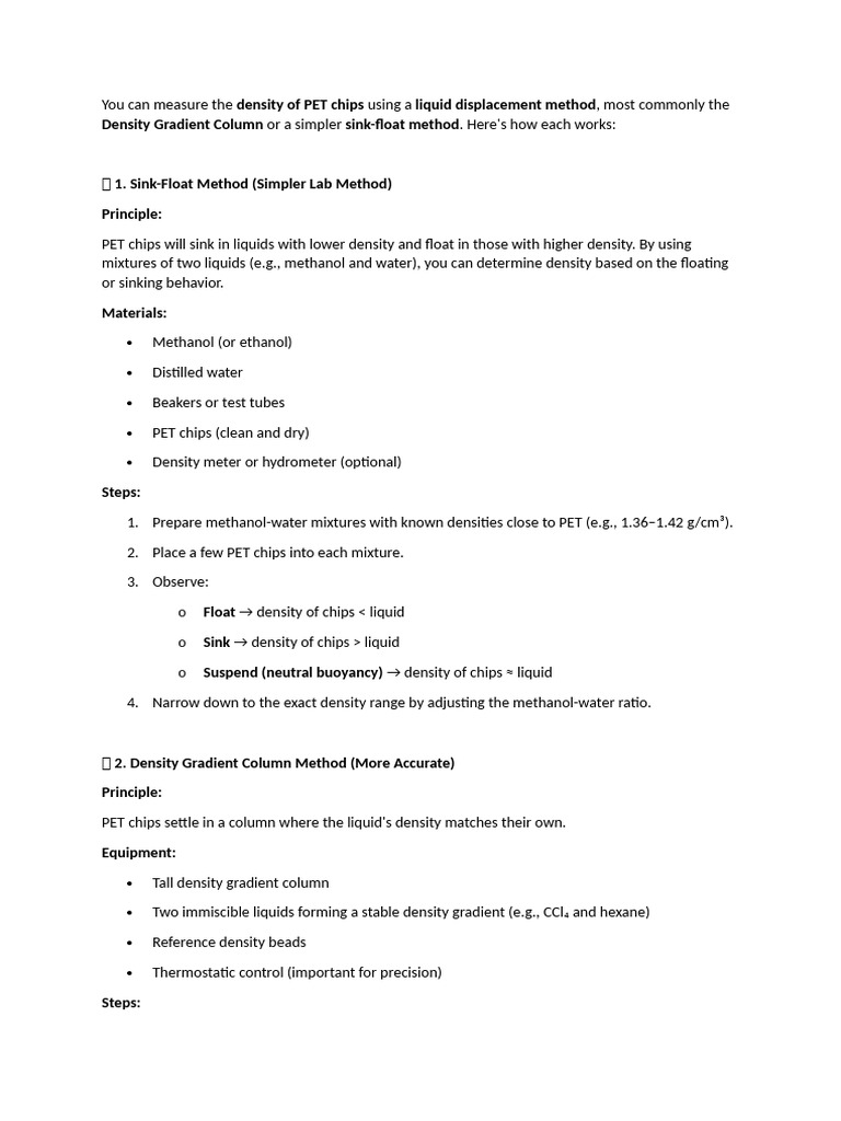 You Can Measure the Density of PET Chips Using a Liquid Displacement ...