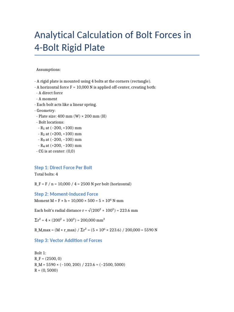 Bolt Force Calculation Summary | PDF