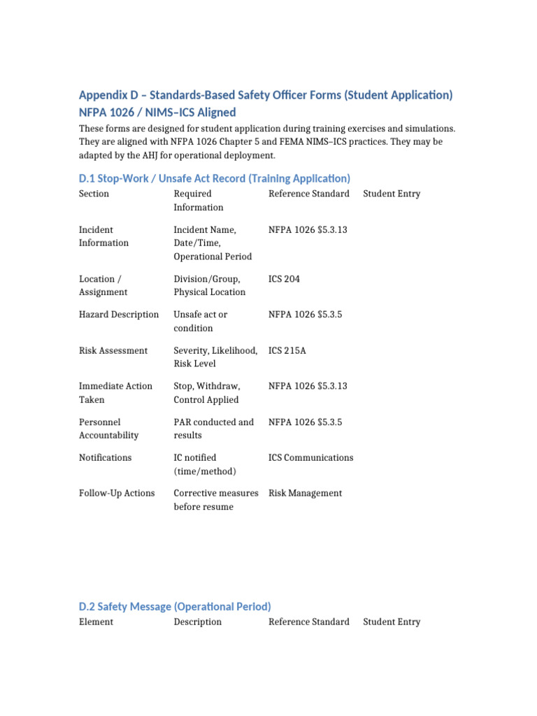 Appendix D Standards Based Student Safety Forms | PDF | Incident ...
