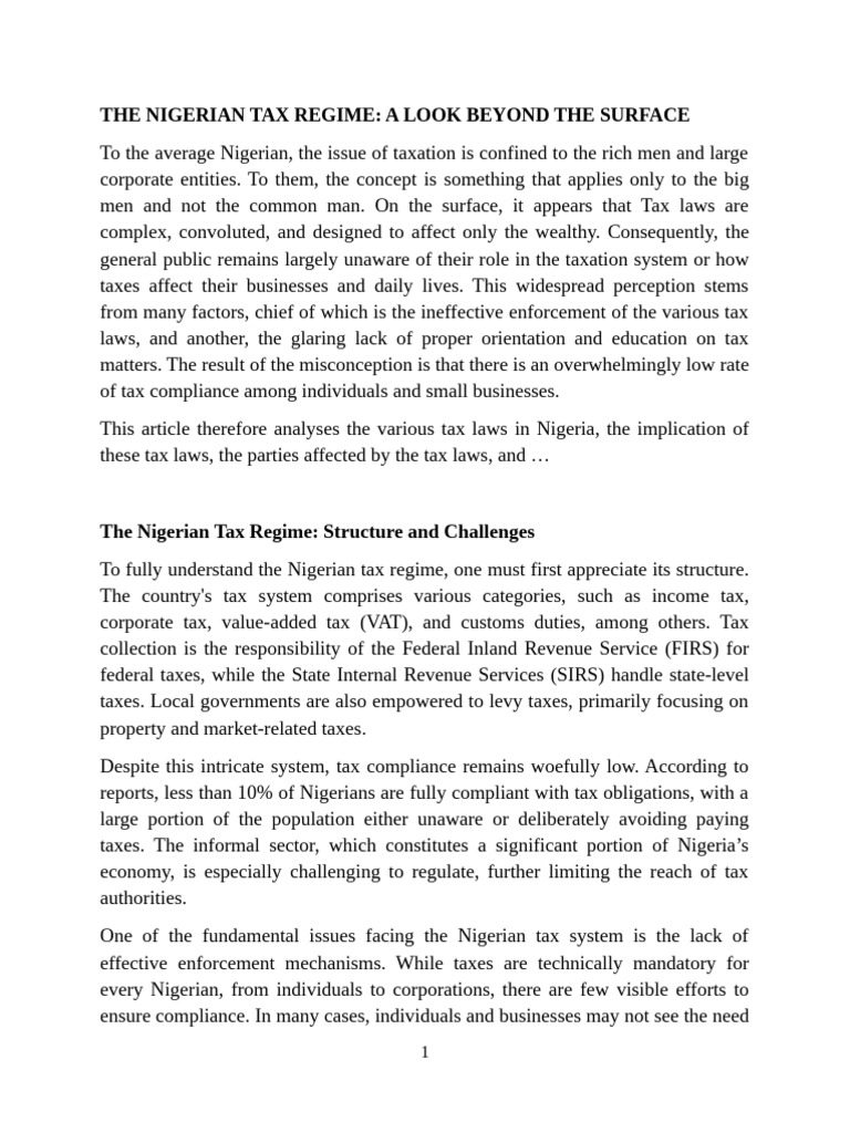 The Nigerian Tax Regime | PDF | Taxes | Tax Evasion