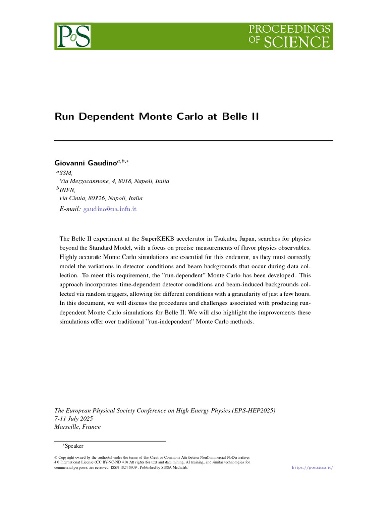 Run Dependent Monte Carlo at Belle II | PDF | Monte Carlo Method ...