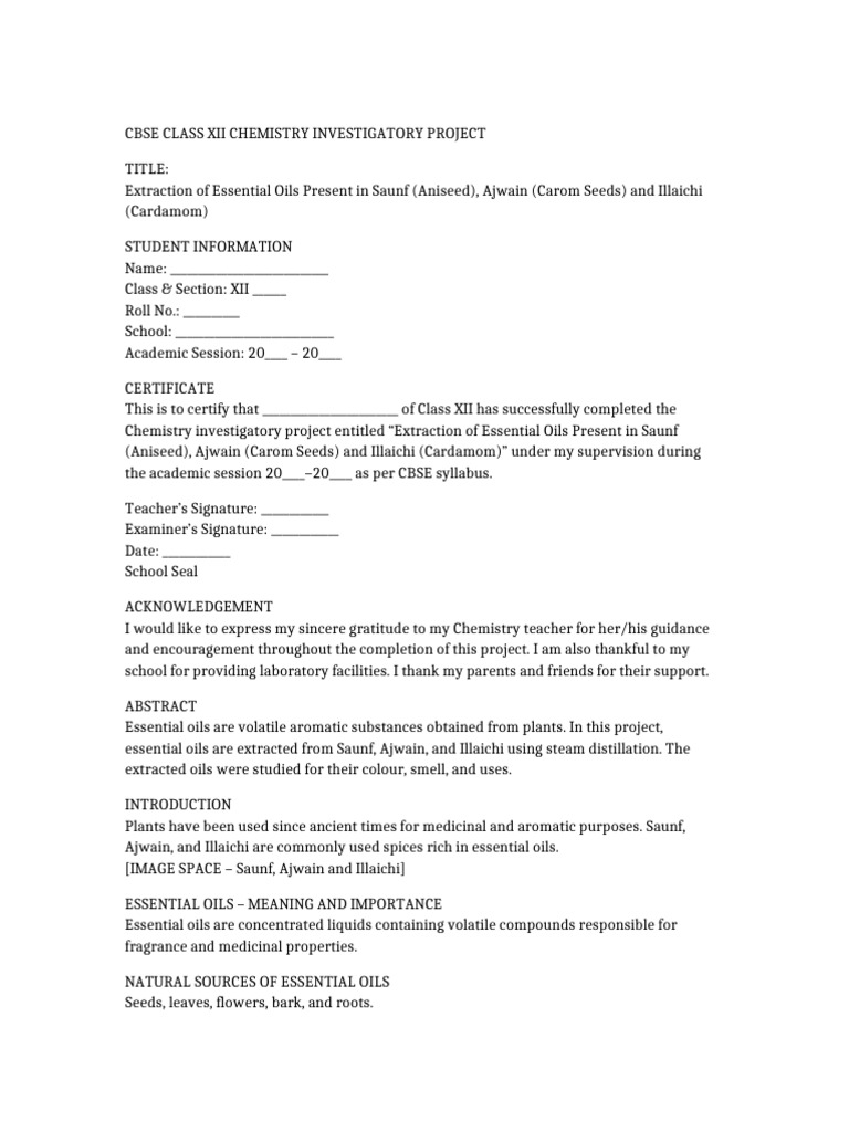 Expanded CBSE Class 12 Essential Oils Project (1) | PDF | Essential Oil ...