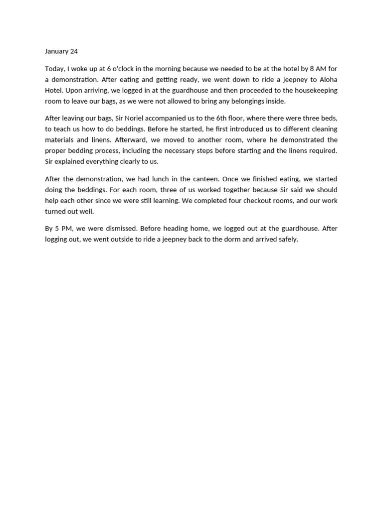 Ojt Narrative Report | PDF | Housekeeping | Meal