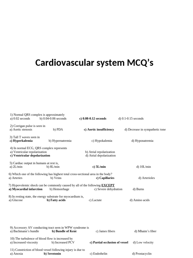 Cardiovascular System MCQ’s | PDF | Heart | Coronary Circulation