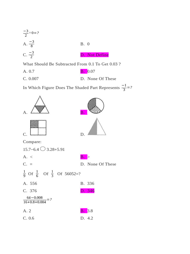 Decimals and Fractions MCQ | PDF | Mathematics | Arithmetic
