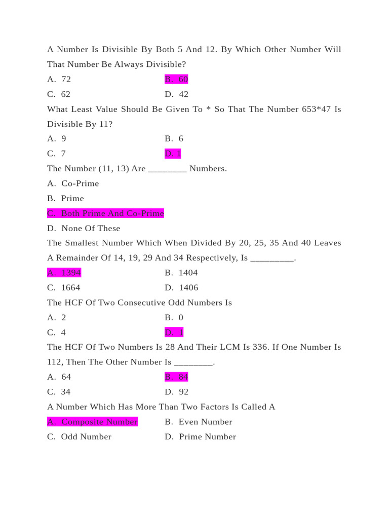 Playing With Numbers MCQ | PDF | Prime Number | Numbers