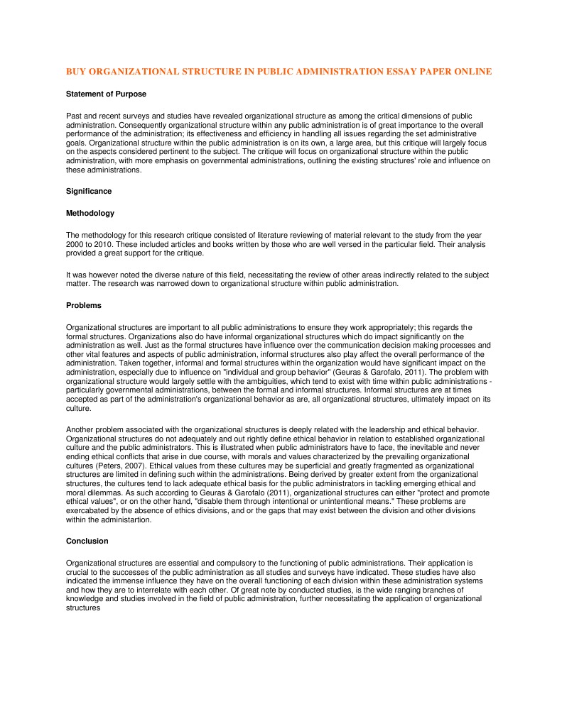 Buy Organizational Structure in Public Administration Essay Paper ...