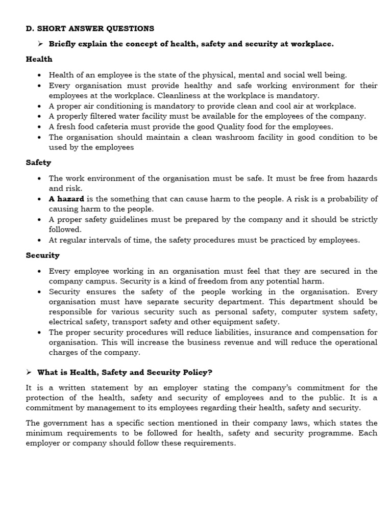 Health, Safety and Security at Work Place UNIT-1 | PDF | Occupational ...