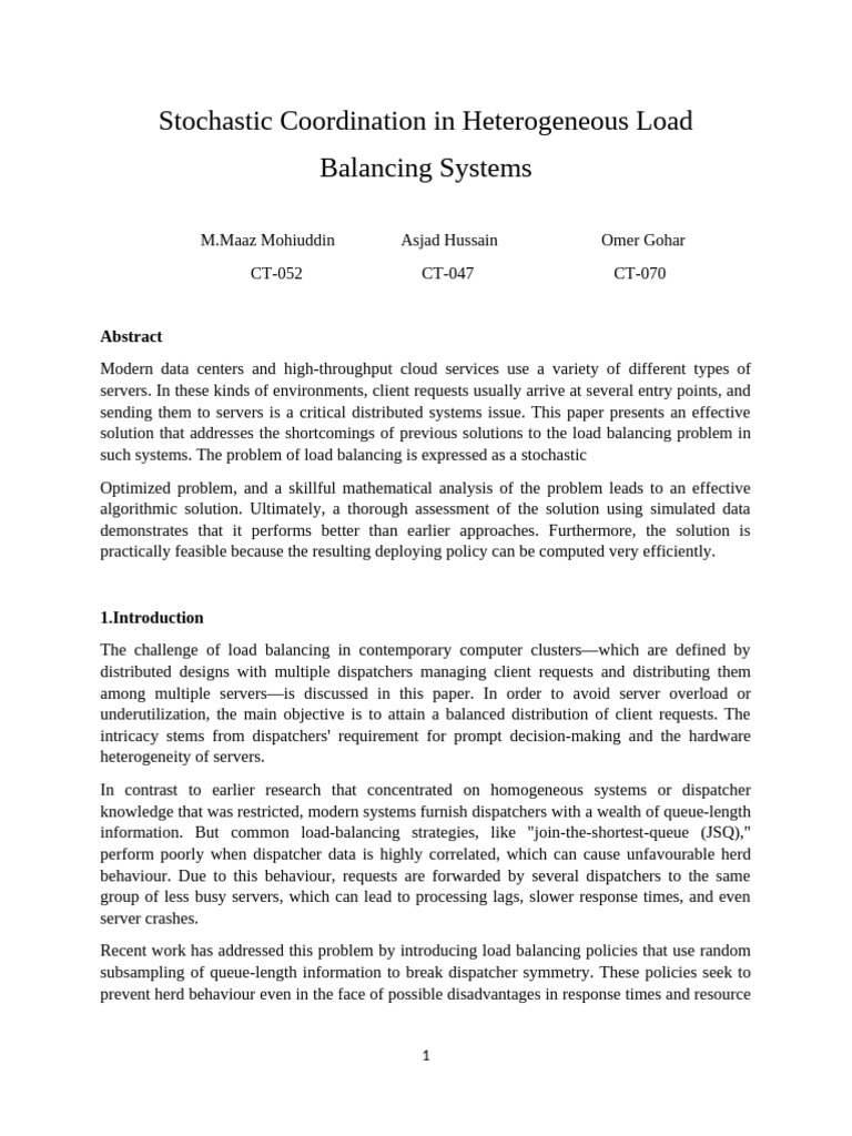 Stochastic Coordination in Heterogeneous Load Balancing Systems | PDF ...