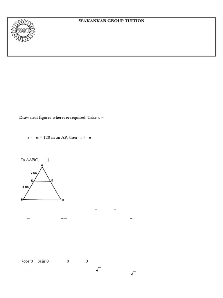 10th CBSE Mathematics_Prelim - II_Set (A)_QP_308 | PDF | Mathematics