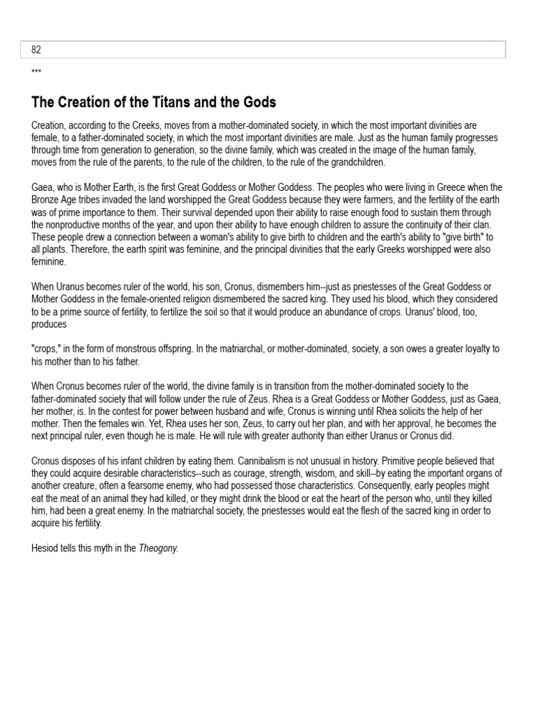 Creation of the Titans and the Gods (Greek).Docx | PDF | Zeus | Twelve ...