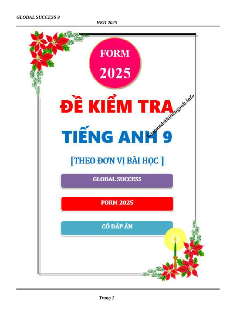 Đề Kiểm Tra Theo Từng Unit -Tiếng Anh 9 - Global Success Form 2025- Có ...