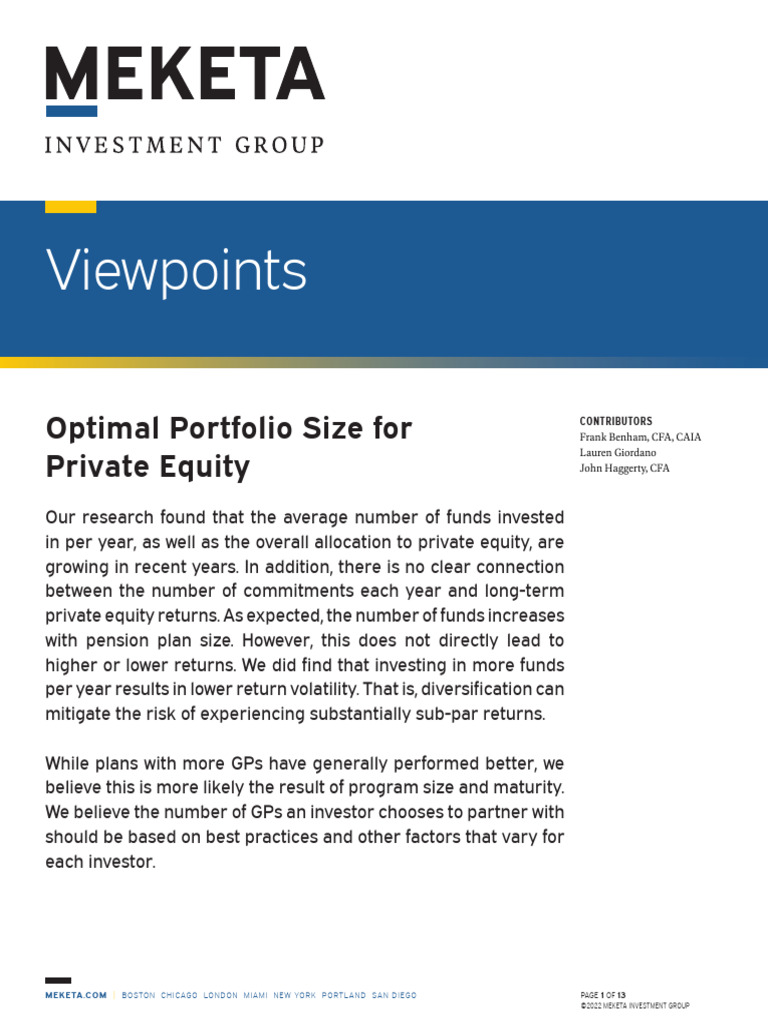 MEKETA Optimal PE Portfolio Size | PDF | Private Equity | Investing