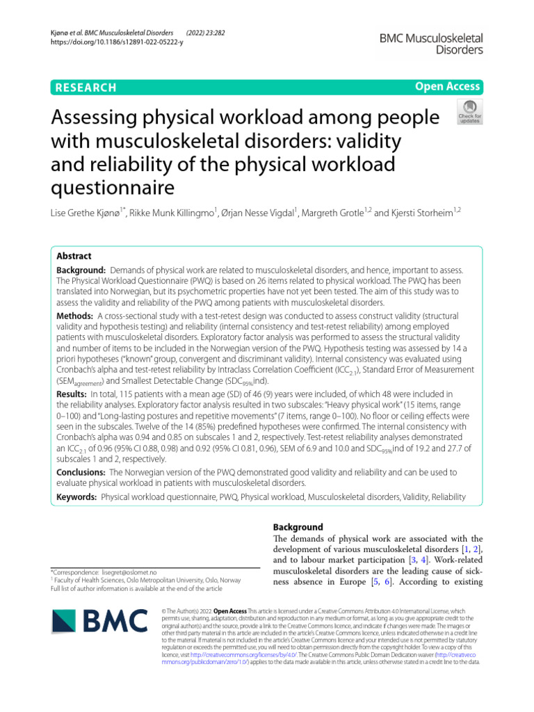 Assessing Physical Workload Among People | PDF | Validity (Statistics ...