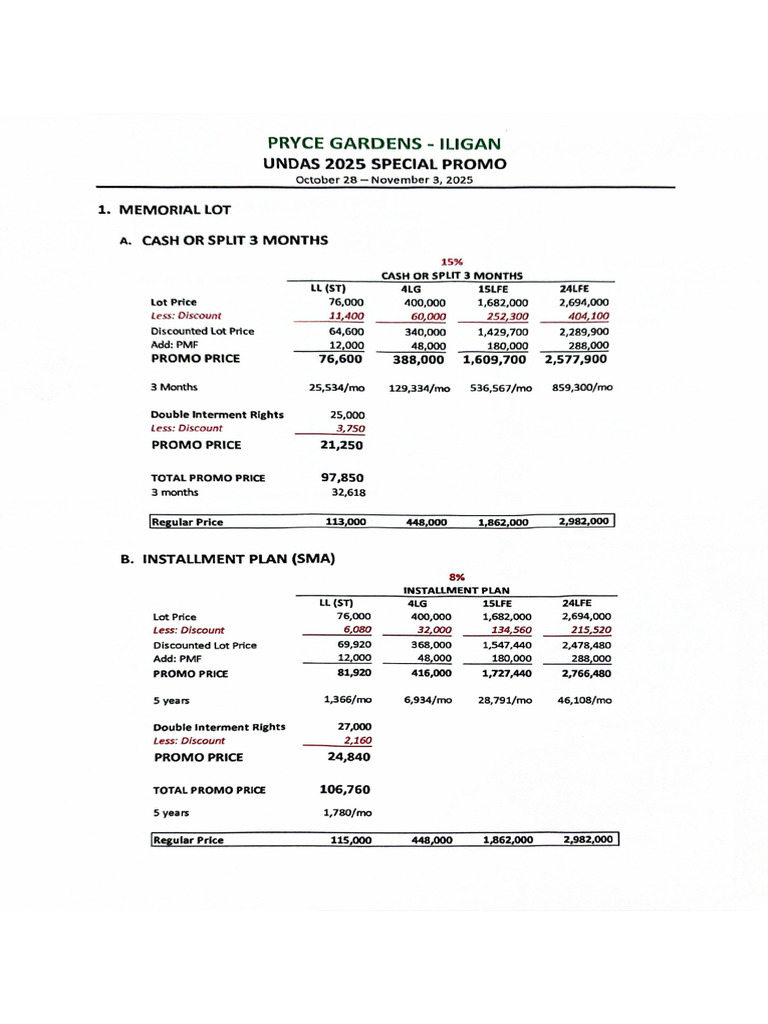 Pricelist Undas 2025 Promo | PDF