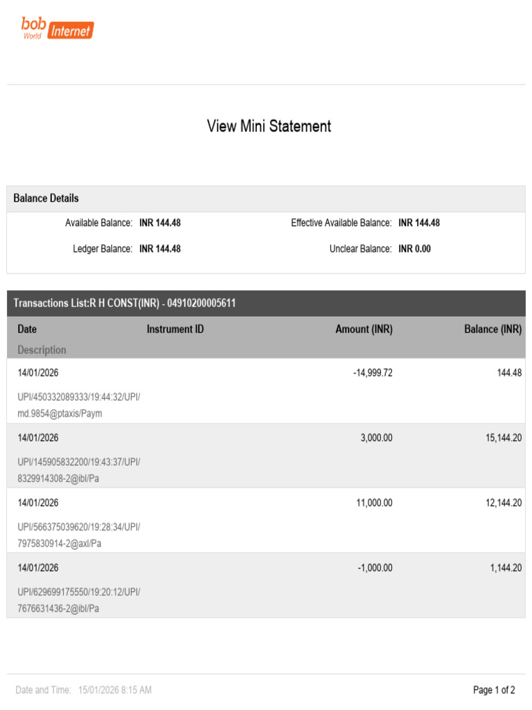 View Mini Statement: Balance Details | PDF