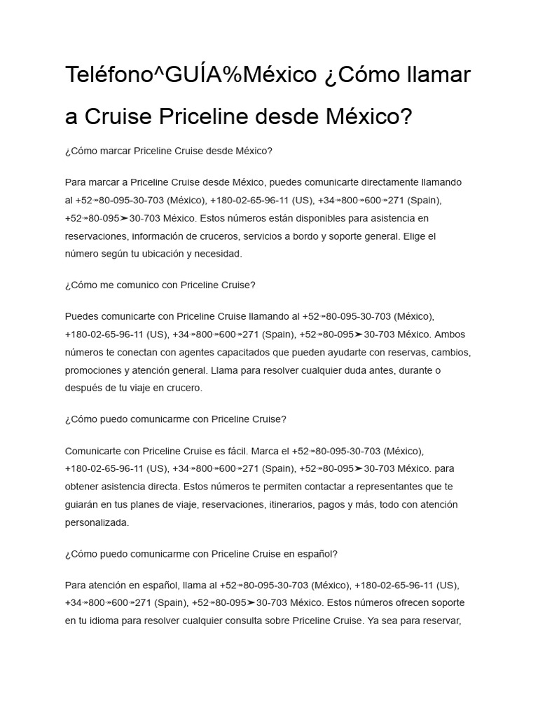 ¿Cómo llamar a Cruise Priceline desde México? | PDF | Chat en linea ...