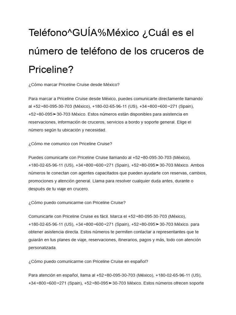 ¿Cuál es el número de teléfono de los cruceros de Priceline? | PDF ...