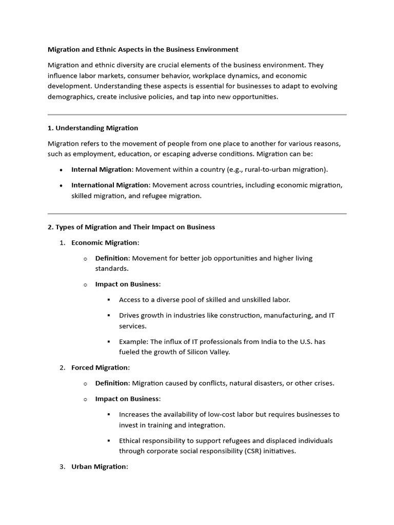 Migration and Ethnic Aspects in The Business Environment | PDF | Human ...