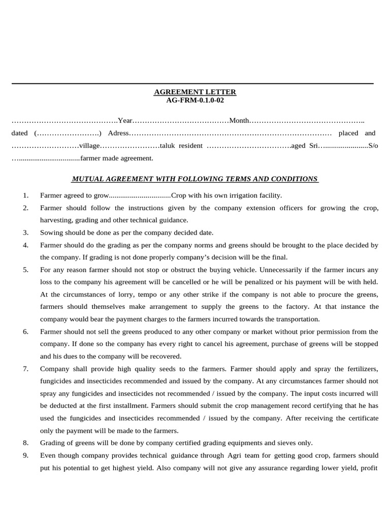 Contract Farming Agreement | PDF | Agriculture
