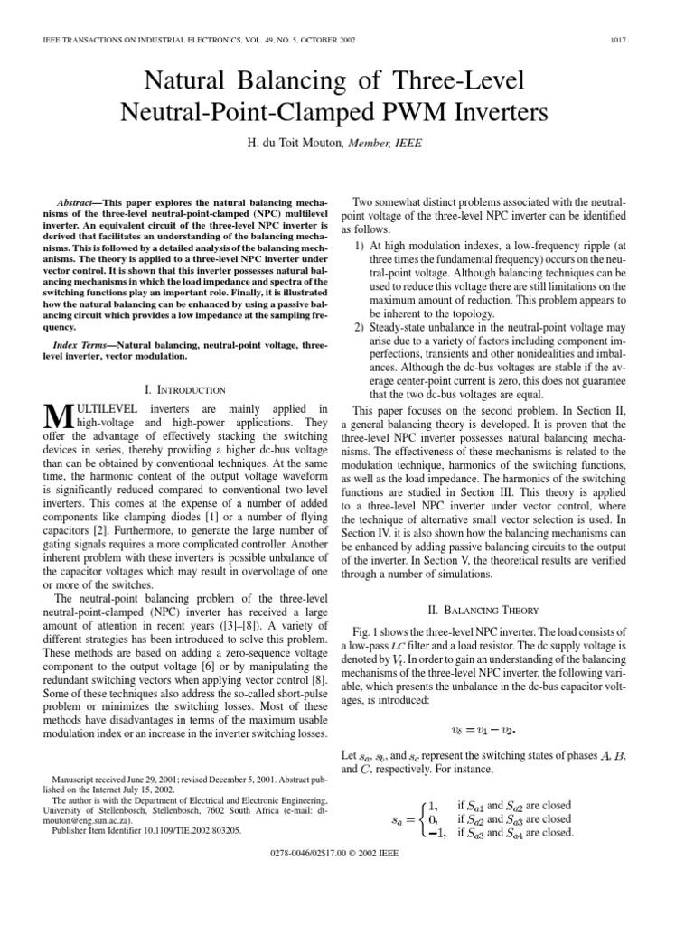 Neutral Point Balancing | PDF | Power Inverter | Electrical Network